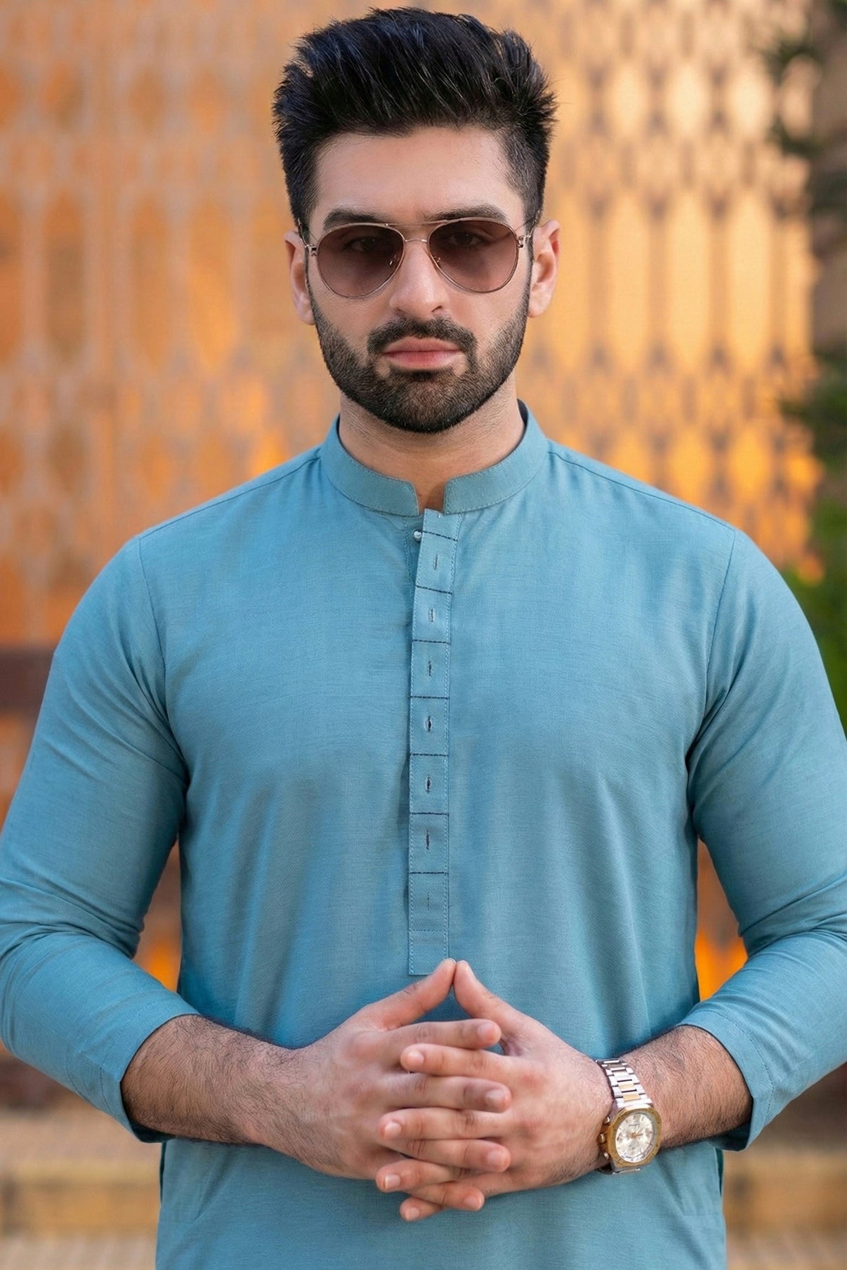Silver contrast stitch & box patti Kurta Trouser-Sea blue – xMilano